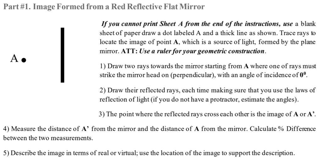 SOLVED: Part #I. Image Formed from a Red Reflective Flat Mirror If you cannot print Sheet from ...