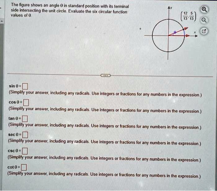 SOLVED: The figure shows an angle θ in standard position with its ...