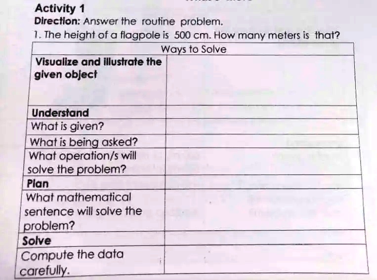Activity Direction: Answer the routine problem: The height of a ...
