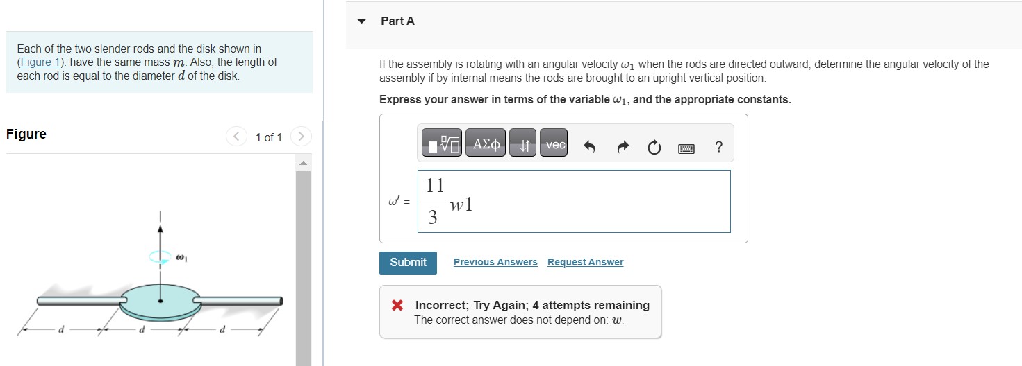 SOLVED: Part A Each of the two slender rods and the disk shown in ...