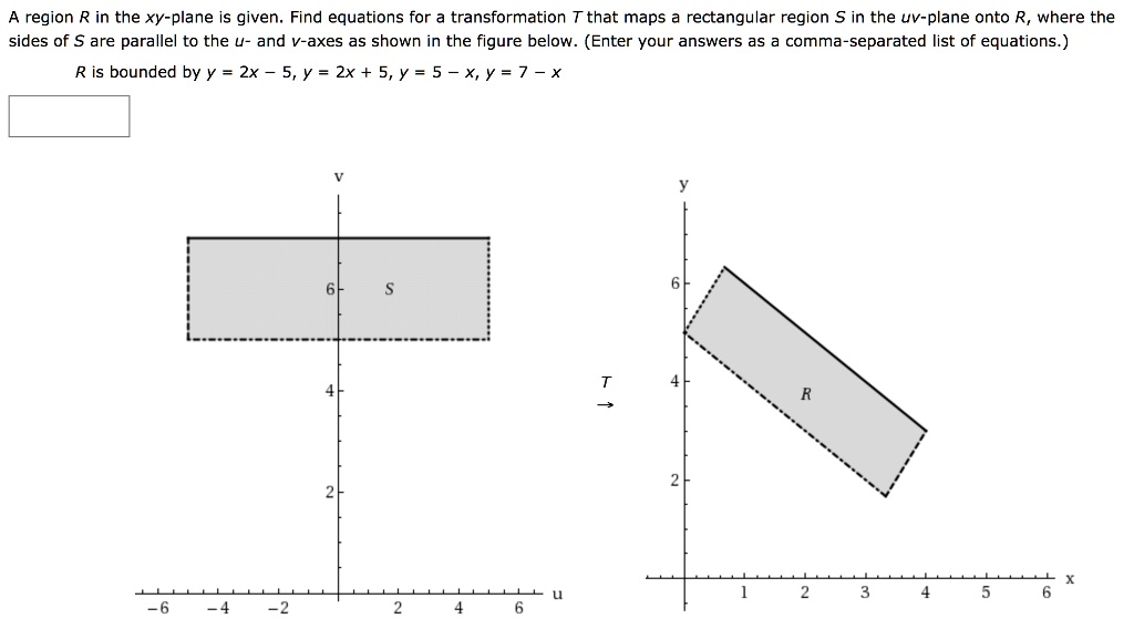 SOLVED: A region R in the xy-plane is given Find equations for ...