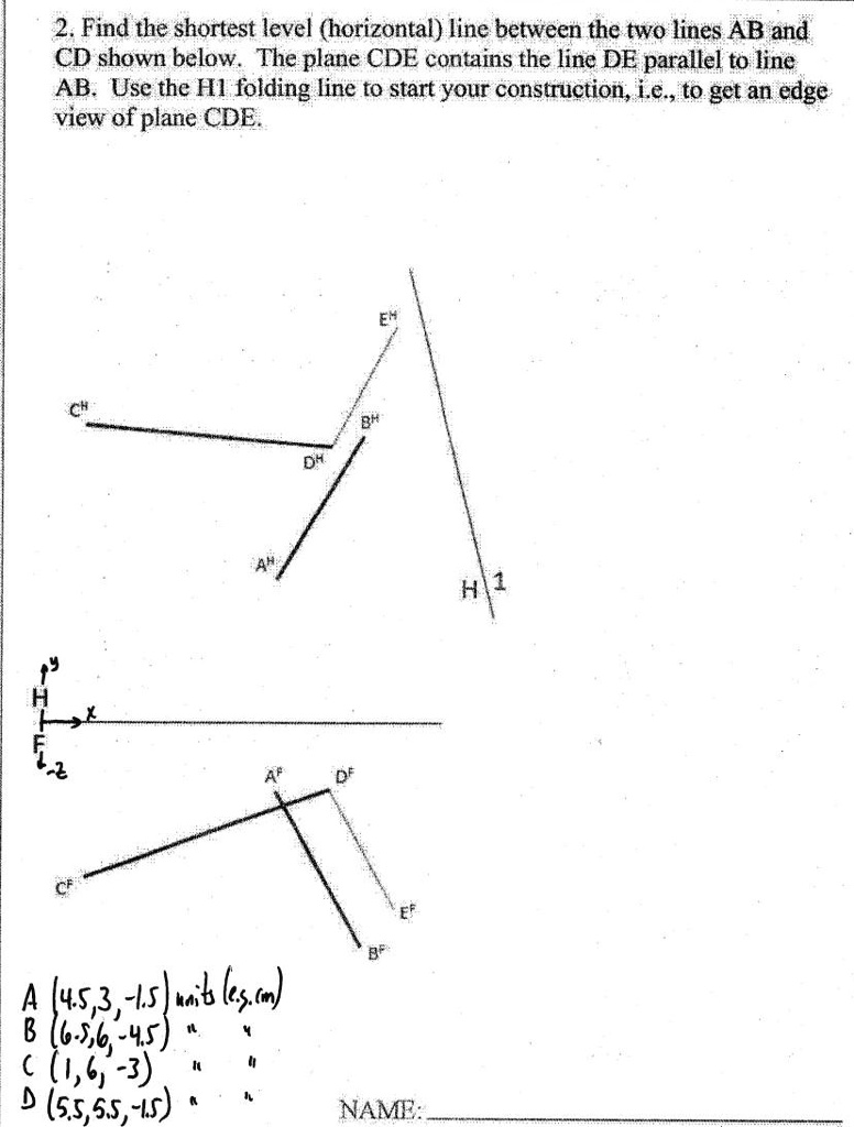 2 find the shortest level horizontal line between the two lines ab and ...