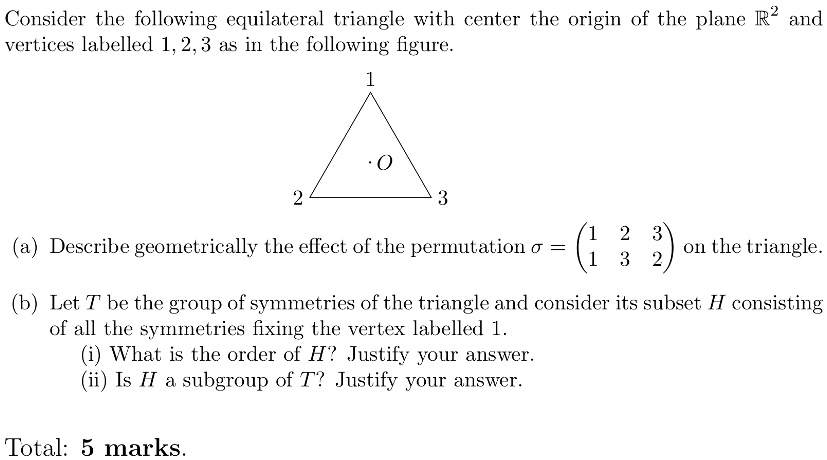SOLVED:Consider the following equilateral triangle with center the origin of the plane R2 and ...