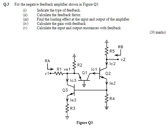 SOLVED: Q.3 For the negative feedback amplifier shown in Figure Q3: (i) Indicate the type of ...