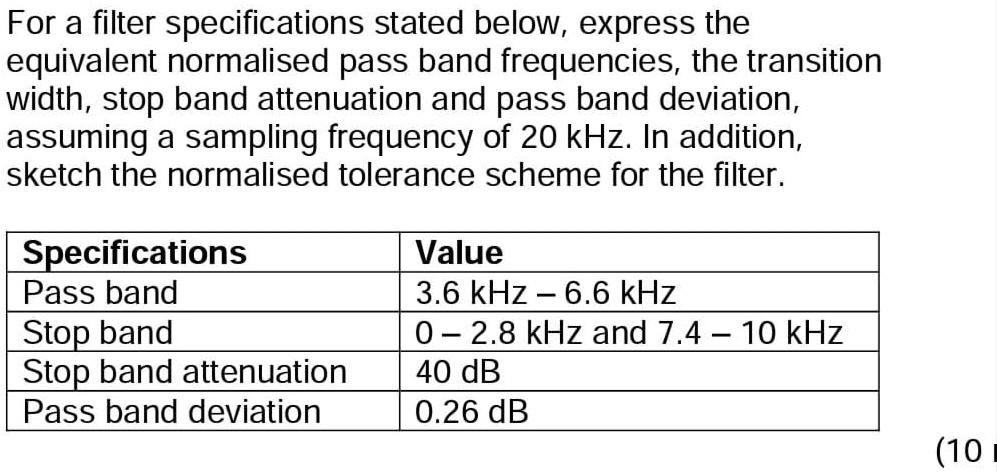 SOLVED: For a filter with the specifications stated below, express the ...