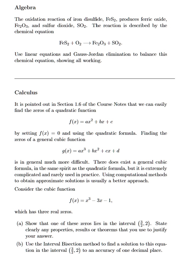 SOLVED: Algebra The oxidation reaction of iron disulfide, FeS2 ...