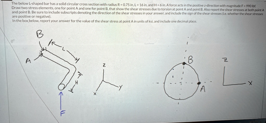 The below L-shaped bar has a solid circular cross section with radius R ...