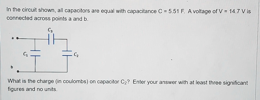 SOLVED: In the circuit shown, all capacitors are equal with capacitance C = 5.51 F A voltage of ...