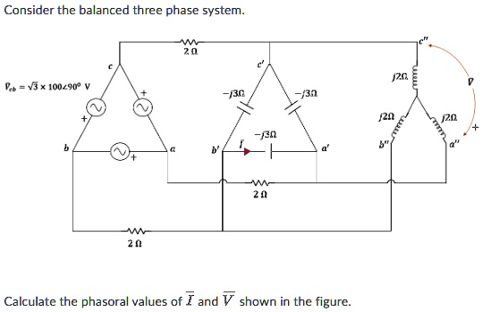 Consider the balanced three phase system.Vcb = √(3)× 100∠90^∘ V Calculate the phasoral values of ...