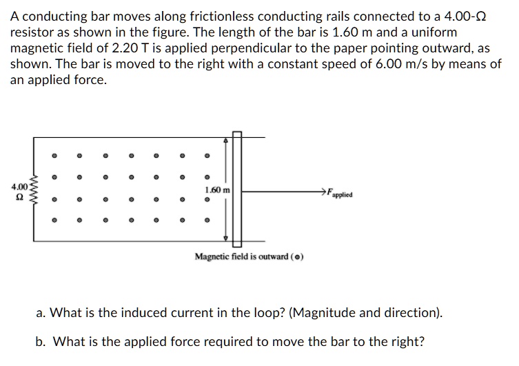 SOLVED: A conducting bar moves along frictionless conducting rails connected to a 4.00 Î ...