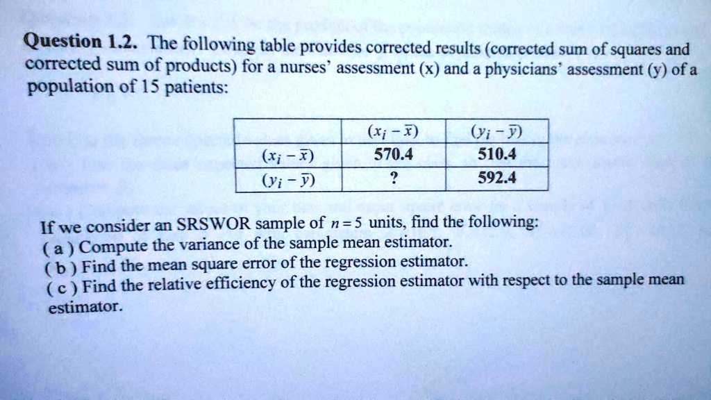SOLVED: Question 1.2. The following table provides corrected results ...