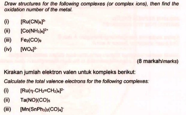 draw structures for the following complexes or complex ions then find ...