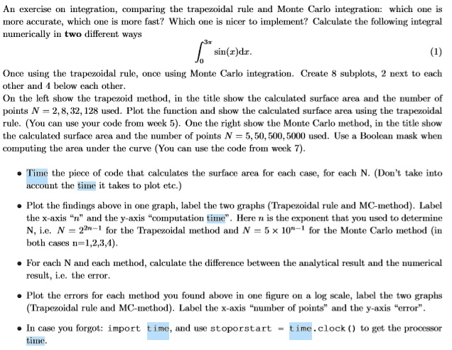 An exercise on integration, comparing the trapezoidal rule and Monte ...