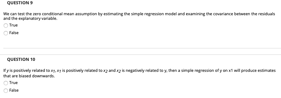QUESTION 9 We can test the zero conditional mean assumption by ...