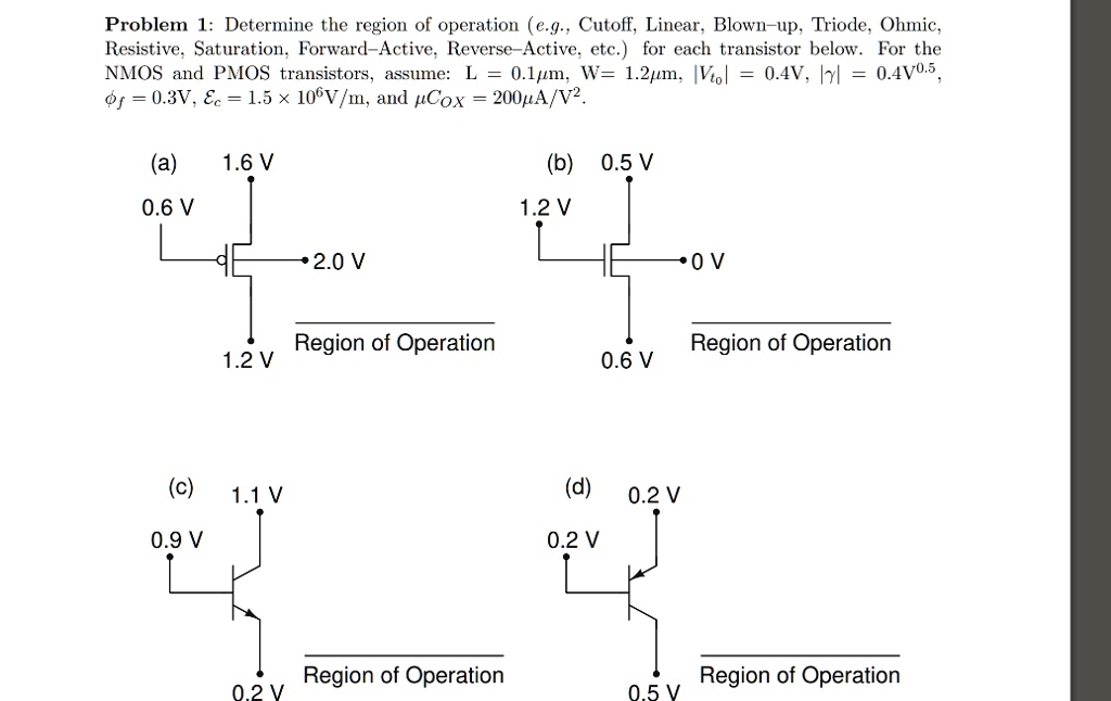 Solved Problem 1 Determine The Region Of Operation E G Cutoff