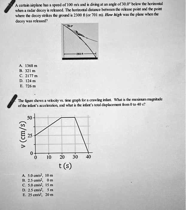 SOLVED: A certain airplane has a speed of 100 m/s and is diving at an angle of 30.0 below the ...