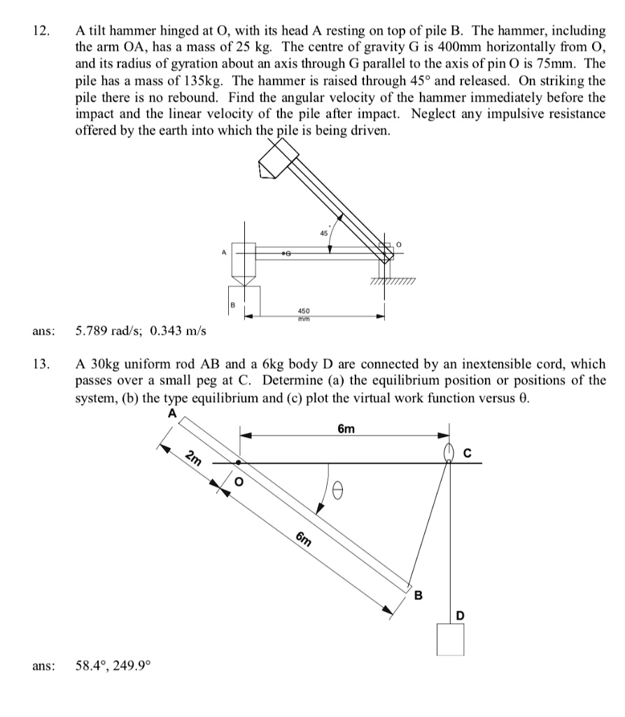 A tilt hammer hinged at O, with its head A resting on top of pile B ...