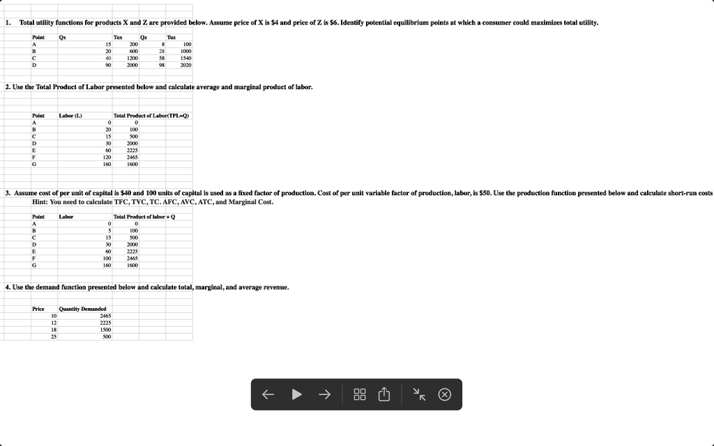 SOLVED: 1. Total utility functions for products X and Z are provided ...