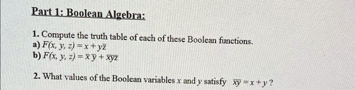 Solved Part L Boolean Algebra Compute The Truth Table Of Cach Of These Boolean Functions A 7360