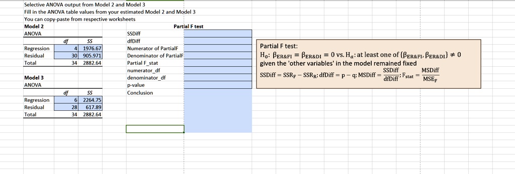 partial f test selective anova output from model 2 and model 3 fill in ...