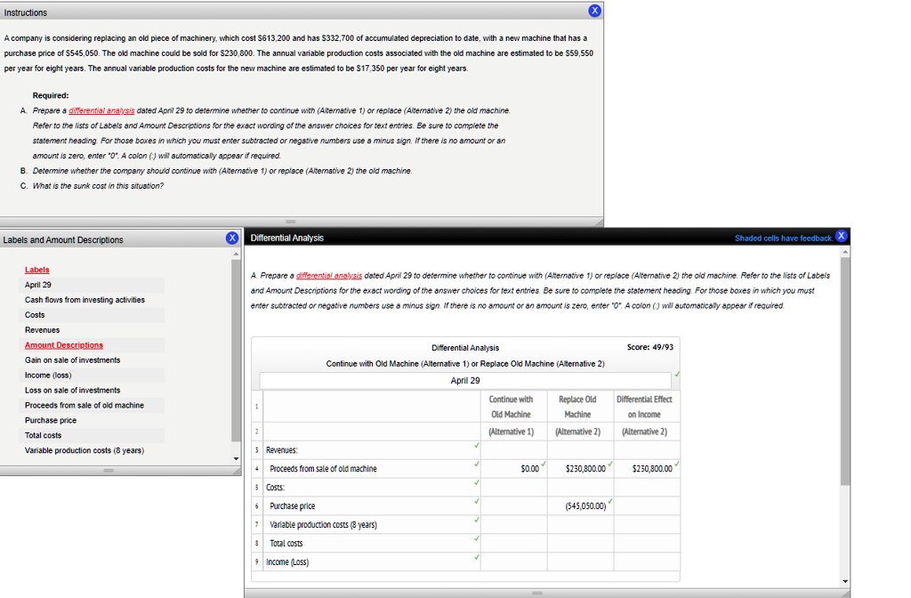 A company is considering replacing an old piece of machinery, which cost 613,200 and has332,700 ...