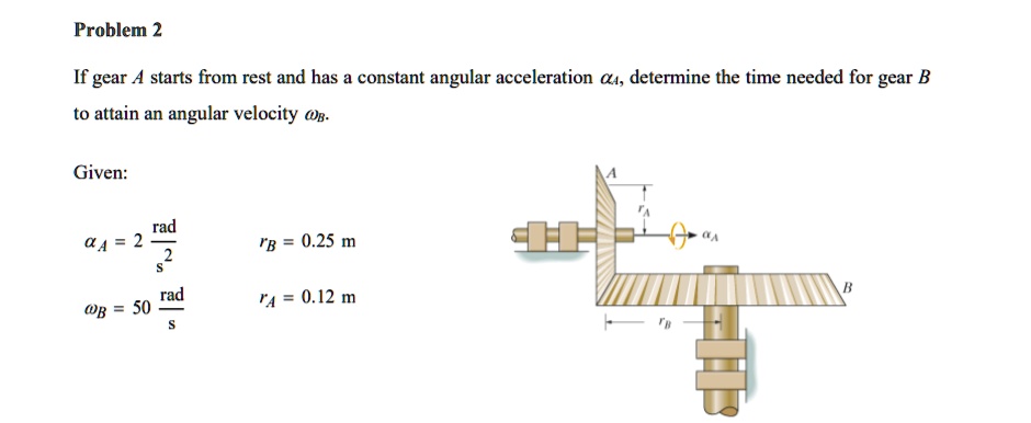 SOLVED: Problem 2 If gear A starts from rest and has constant angular acceleration (4, determine ...