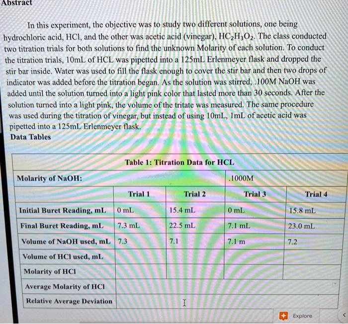 Abstract In this experiment, the objective was to study two different solutions, one being ...