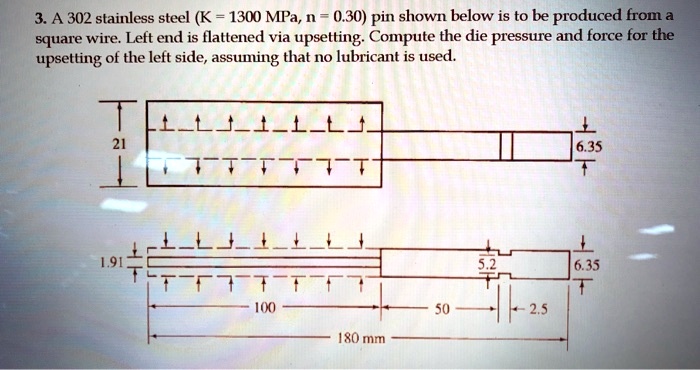 SOLVED: A 302 stainless steel (K=1300 MPa, n=0.30) pin shown below is ...