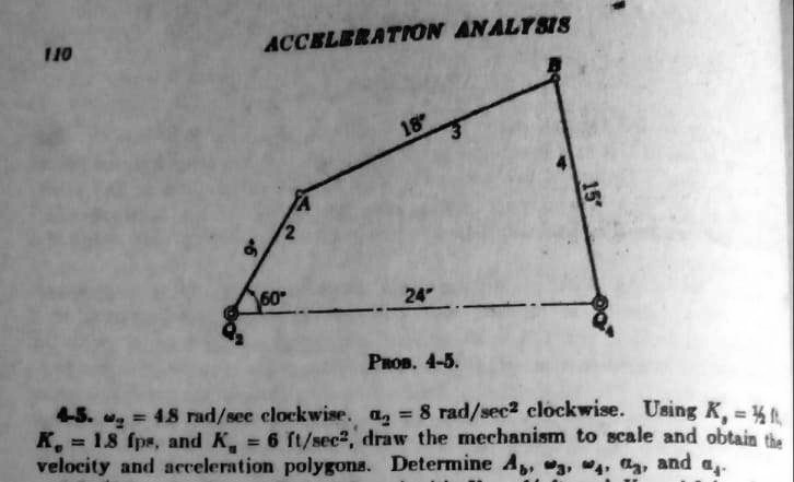 110 ACCELERATION ANALYSIS A 2 18° 60° 24° 3 4 15° Prob. 4-5. 4-5. ω2 ...