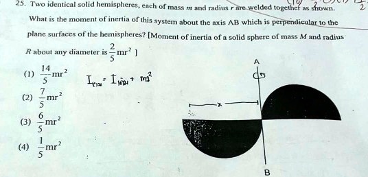 SOLVED: Two identical solid hemispheres each with mass and radius r ...