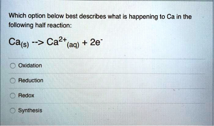 SOLVED: Which option below best describes what is happening to Ca in ...