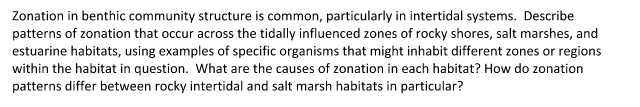 SOLVED: Zonation in benthic community structure common, particularly in ...