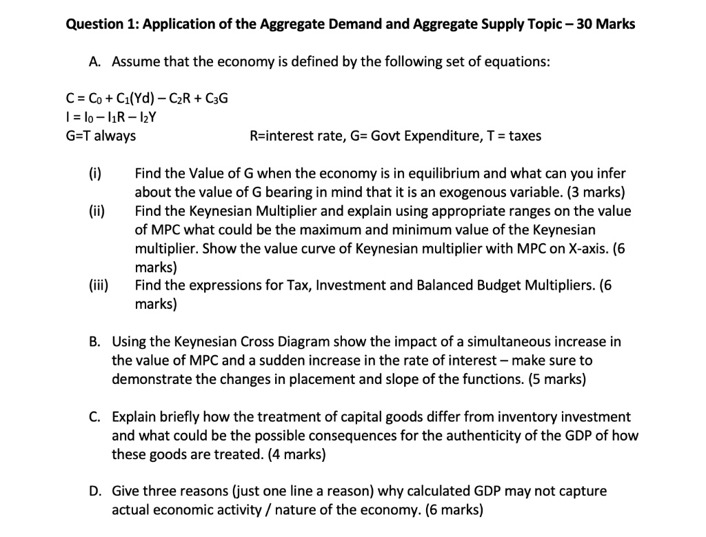 SOLVED: Question 1: Application of the Aggregate Demand and Aggregate ...