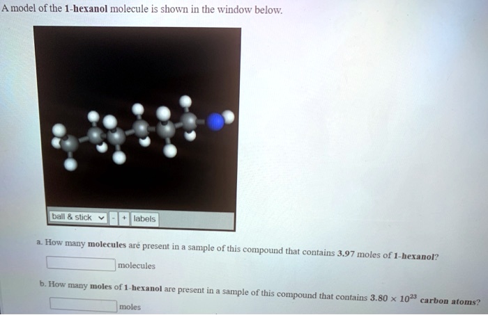 A model of the 1-hexanol molecule is shown in the window below. ball ...