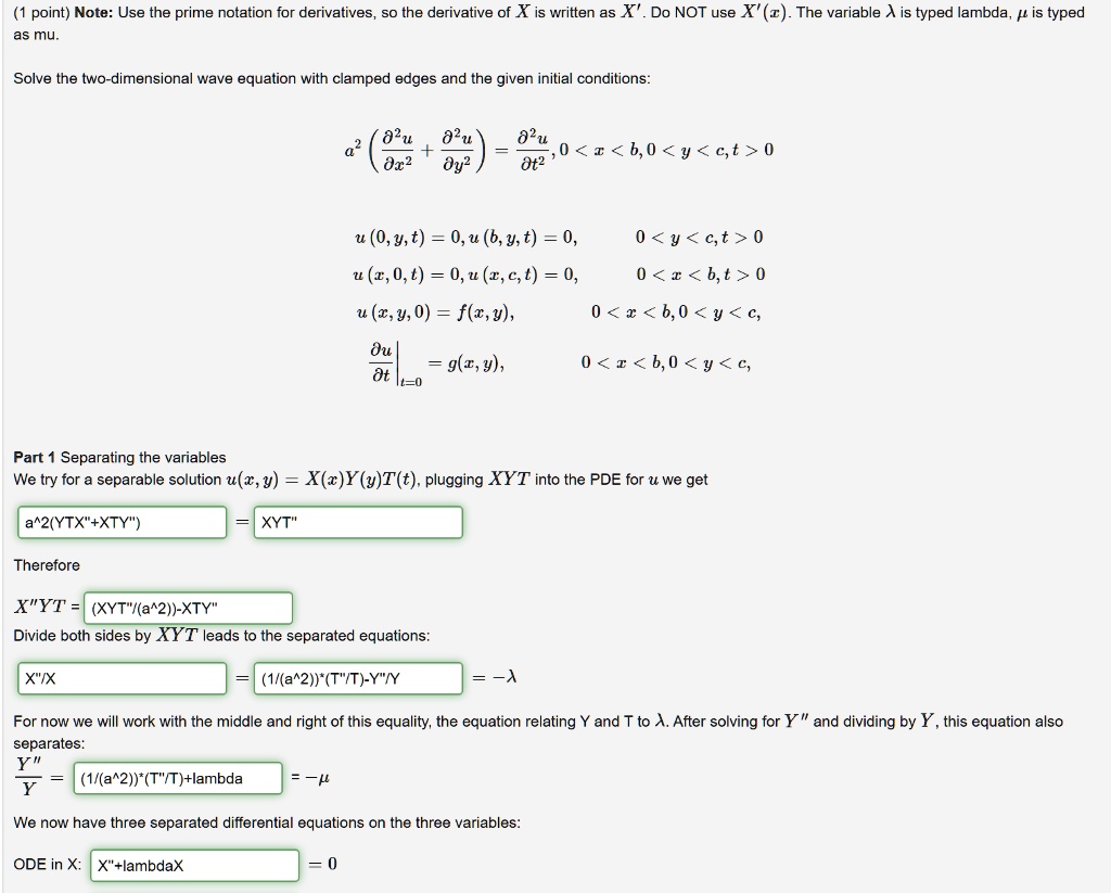 (1 point) Note: Use the prime notation for derivatives, so the ...