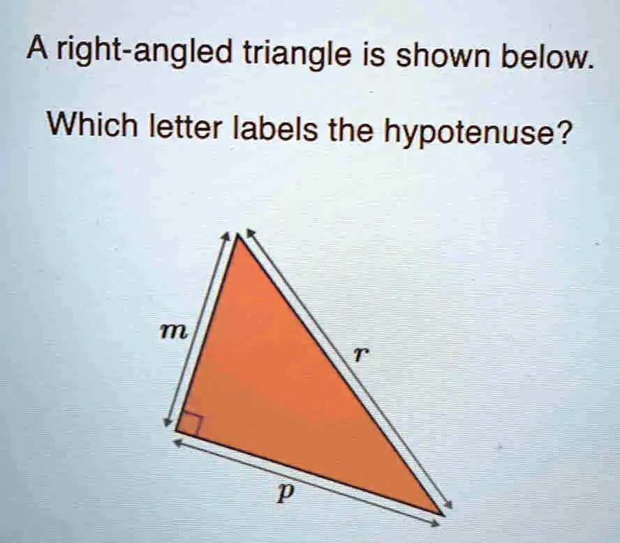 A right-angled triangle is shown below: Which letter labels the ...