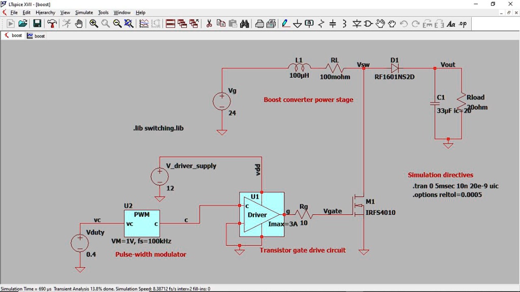 LTspice XVII - [boost] Eile Edit Hierarchy View Simulate Tools Window ...