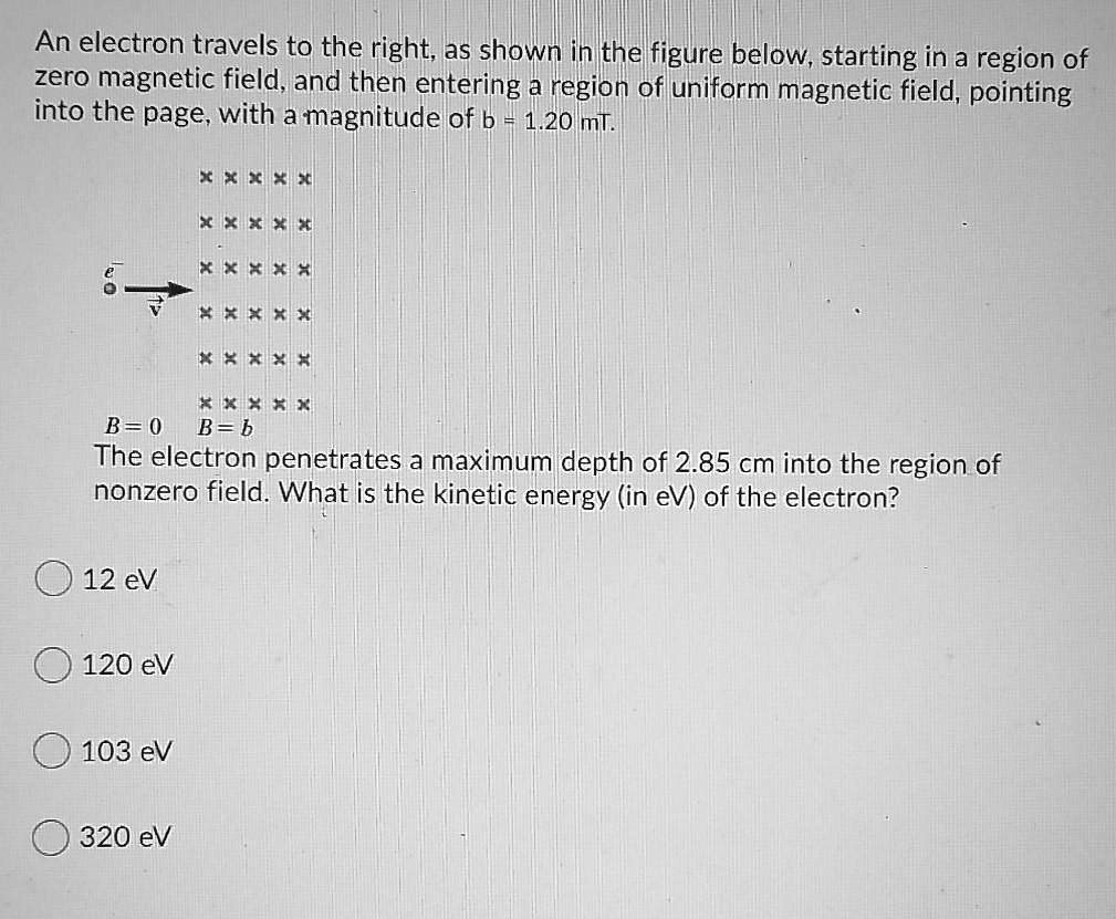 an electron travels to the right as shown in the figure below starting in a region of zero ...