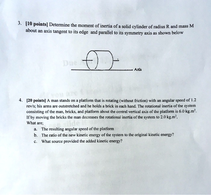 SOLVED: Determine the moment of inertia of a solid cylinder of radius R and mass M about an axis ...