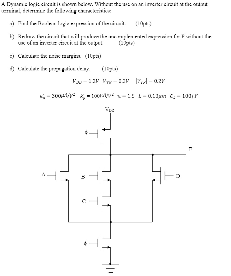 SOLVED: A dynamic logic circuit is shown below. Without the use of an inverter circuit at the ...