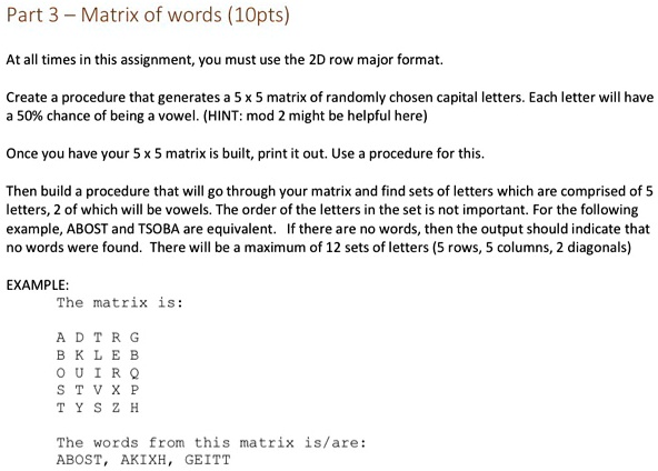 Part 3 - Matrix of words (10pts) At all times in this...