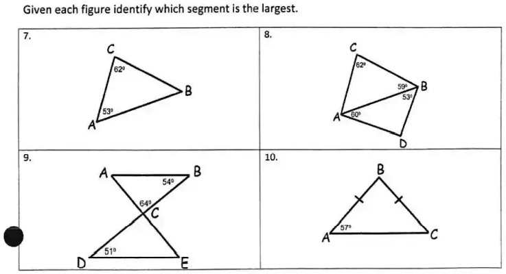 SOLVED: Given each figure identify which segment is the largest.
