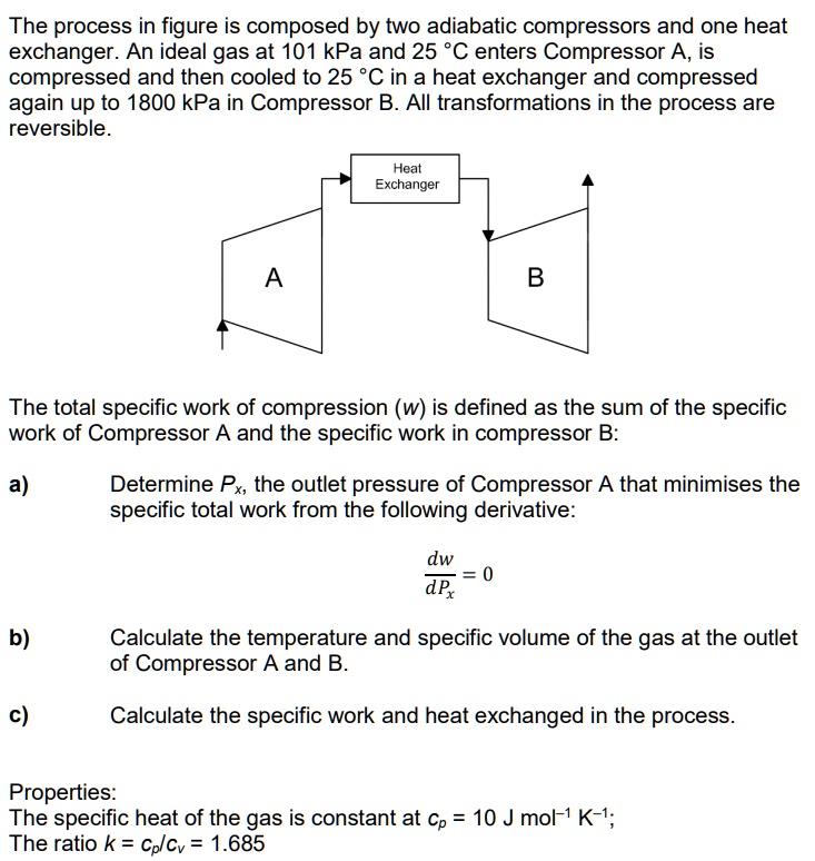 The process in figure is composed by two adiabatic compressors and one ...