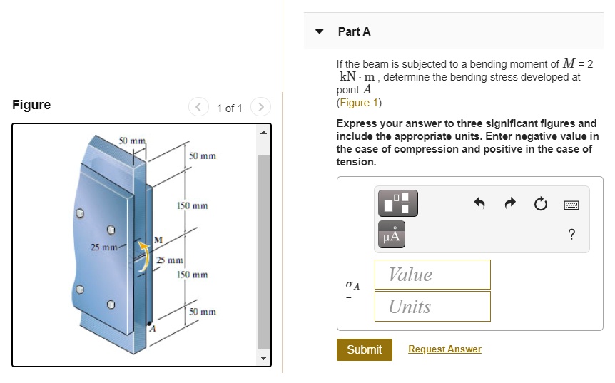 Figure Part A If the beam is subjected to a bending moment of M = 2 kN ...