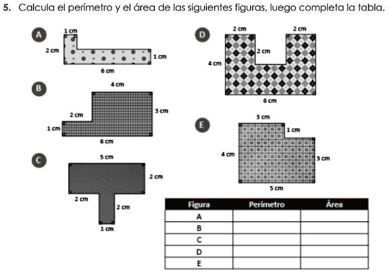 calcula el perimetro y el area de las siguientes figuras luego completa ...