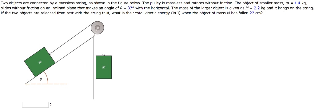 SOLVED: Two objects are connected by a massless string, as shown in the ...