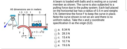 SOLVED: A beam is loaded with balls and is resting on a curved member ...