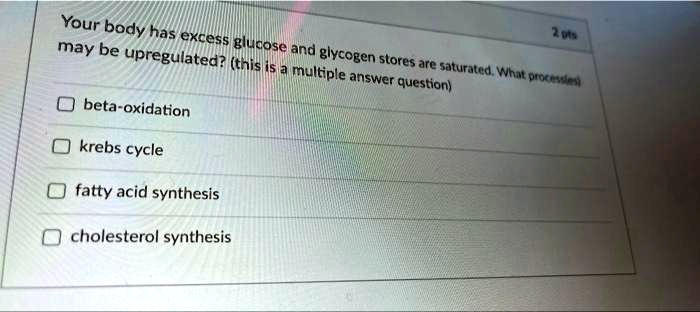 SOLVED: Your body may have excess beta-oxidation; (Elicose and glycogen ...