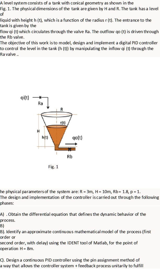 SOLVED: A level system consists of a tank with conical geometry as ...