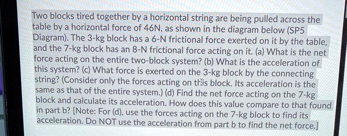 two blocks tired together by a horizontal string are being pulled across the table by a ...